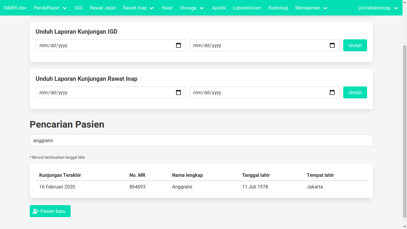 Source Code Aplikasi Sistem Informasi Manajemen Rumah Sakit (SIMRS) Berbasis Node JS - Demo ePlusGo